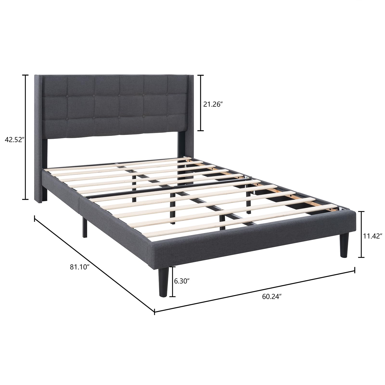 NELGUTA Full Bed Frame Upholstered with Headboard,Bed Frame Platform Linen Fabric Headboard Wooden Slats Support,Easy Assembly No Box Spring Needed Dark Gray(Full)