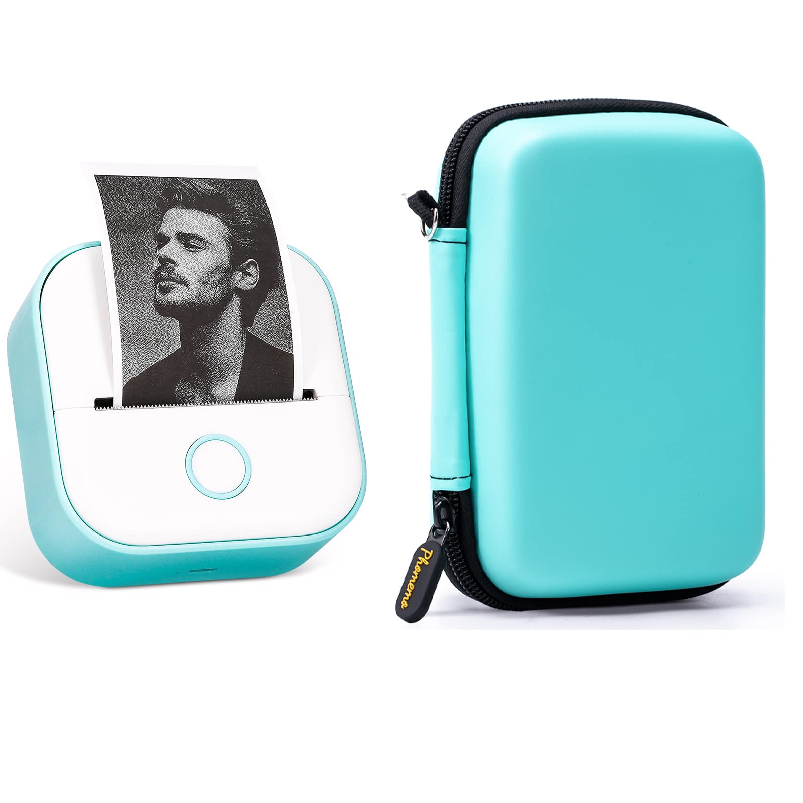 Memoking Sticker Printer - Mini Thermal Printer, T02 Sticker Maker Machine, Portable Bluetooth Pocket Phone Printer and Case, Green
