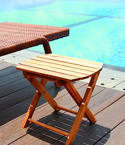 TIMBERHOLM Pack of 2 Folding Side Tables Outdoor for Patio, Small Folding Table Outdoor, Outdoor Table Small, Teak Table Outdoor, Foldable Table, Small Patio Side Table, Natural (Oval)