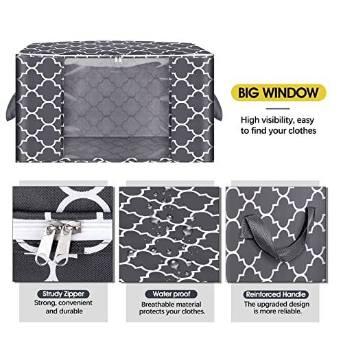 QYQBOON Large Clothes Storage Bags 100L Storage Bins Organizer Clothing Thicken Storage Containers for Comforter Blanket Bedding, Foldable with Reinforced Handle, Clear Window, Sturdy Zippers, 3 Pack