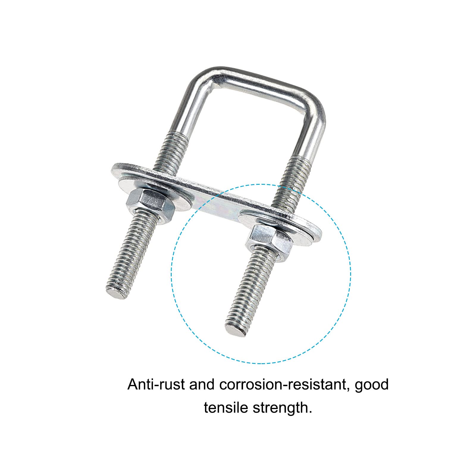 METALLIXITY U Bolts (M6x20x50mm), Square U Bolt Carbon Steel with Accessories - for Construction, Pipe