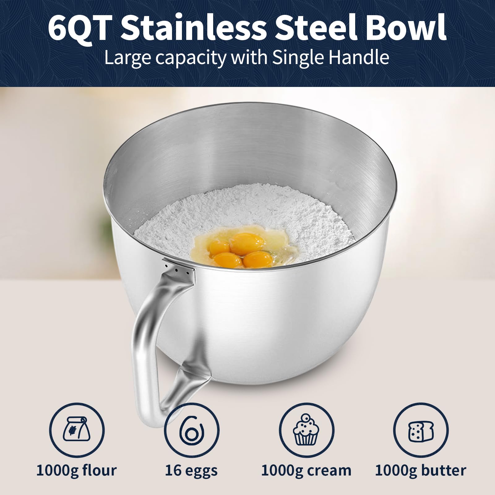 Stand Mixer, 6 QT 600W Tilt-Head Dough Mixer, 6+P speed Mixers Kitchen Electric Stand Mixer with Stainless Steel Bowl, Dishwasher-Safe Dough Hook, Flat Beater, Wire Whisk, Splash Guard, Grey