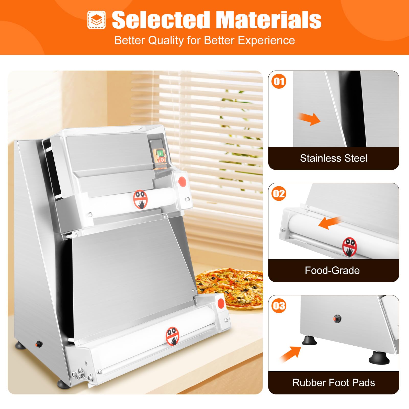 Pizza Dough Roller Sheeter Machine,Pizza Dough Roller Sheeter,Automatic Commercial Pizza Press with Adjustable Thickness,0.7-5.4mm,Pizza Making Machine