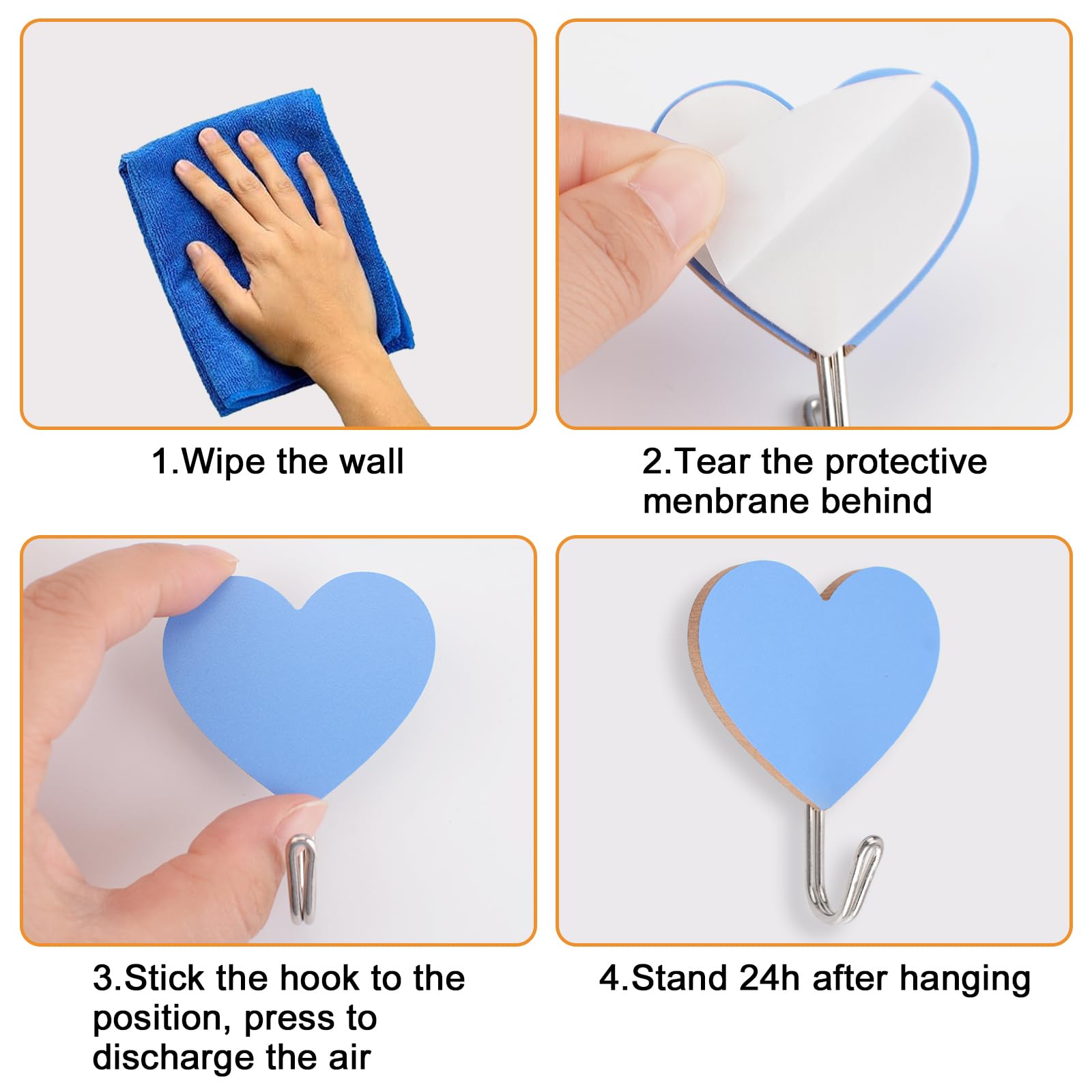 MOROBOR Wood Heart-Shaped Self-Adhesive Hooks, 6pcs Strong Self-Adhesive Wall Hooks for Bathroom Kitchen Office/Mixed Color
