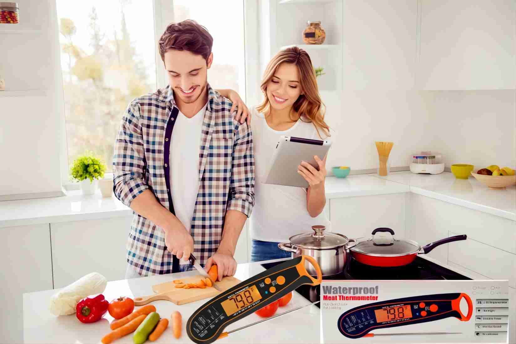 KUKVINA Waterproof Digital Instant Read Meat Thermometer for Cooking, Grilling, BBQ, Kitchen & Candy, Ultra-Fast Food Thermometer with Folding Probe,Backlight & Calibration Function
