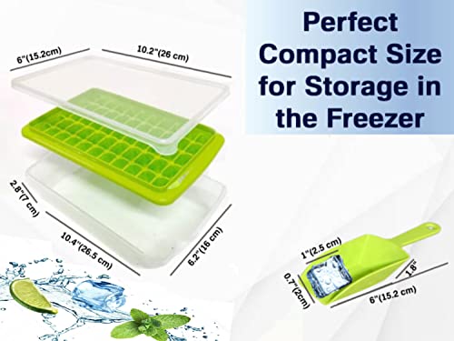 Large Ice Cube Mold, Ice Cube Tray for Freezer, Sphere Ice Container for Cocktails, 55 Mini Nugget Tray with Lid and Bin, Pebble Ice Bucket-Comes with Scoop, Cover, Ice Maker and Holder.