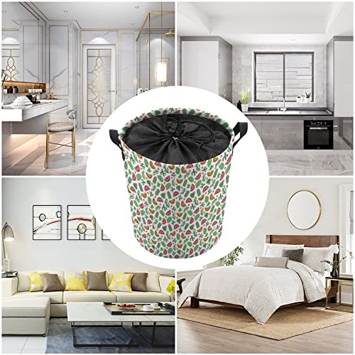 Mexican Style with Cactus Laundry Basket Round Collapsible Storage Bin with Drawstring and Handle for Bedroom Bathroom Toys Room 17.3" X 13.8"