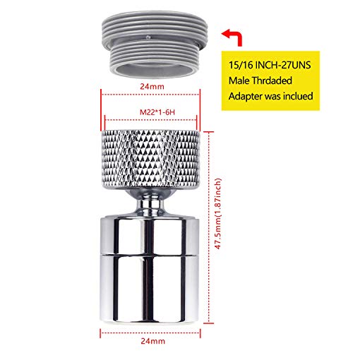 KWODE Faucet Aerator Sprayer Kitchen Sink 360-Degree Swivel Dual-Modes Faucet Head Attachment Female Thread with Male Thread Adapter