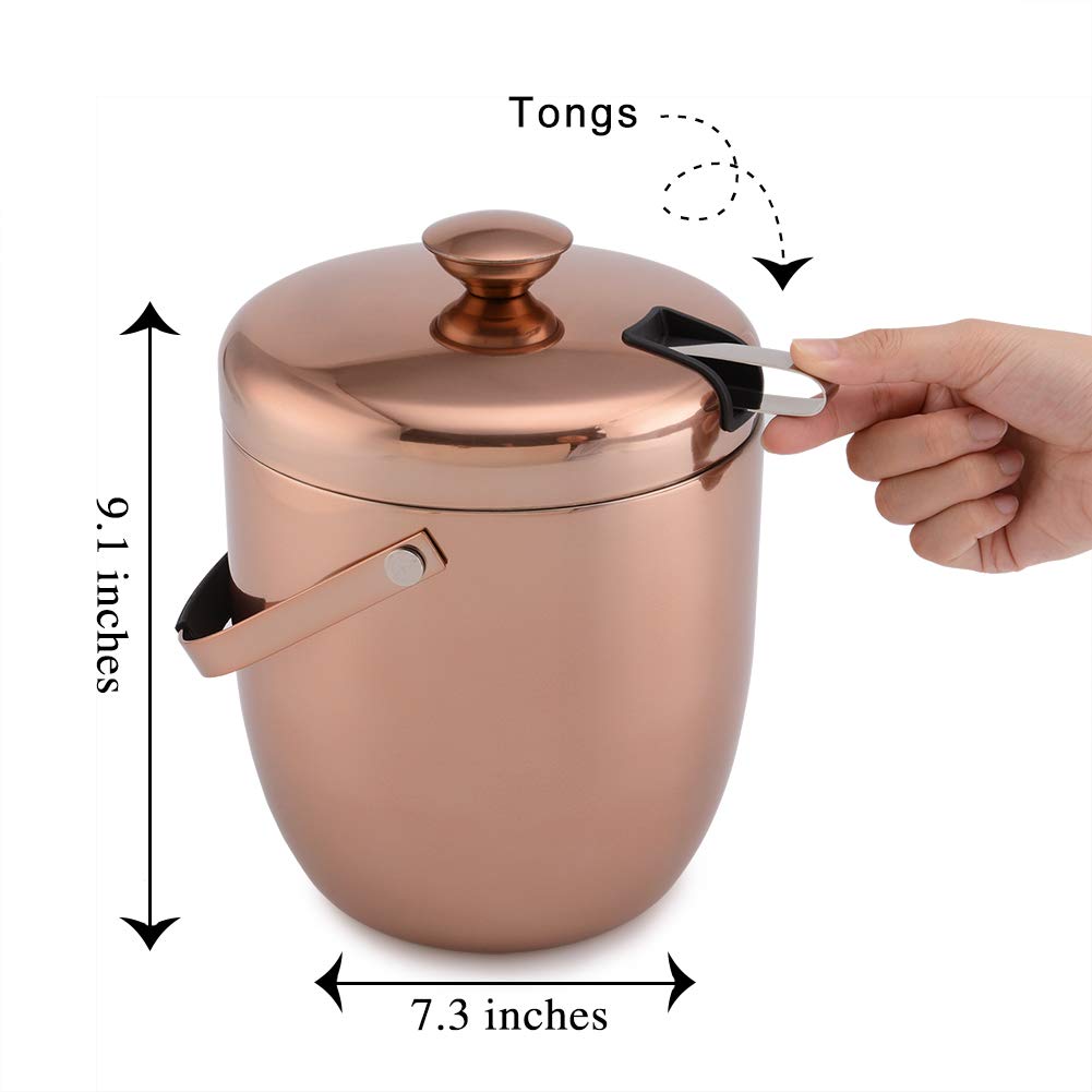 malmo Ice Bucket - Double Walled Stainless Steel Ice Bucket - Wine Bucket with Tongs & Thickened Lid (3 L) - Portable Chiller Bin Basket for Parties, BBQ & Buffet