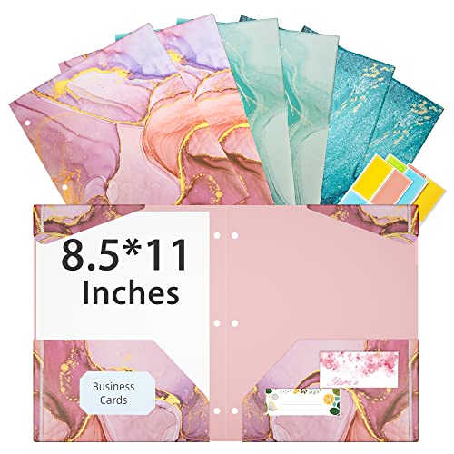 Ospelelf Folders with Pockets, Waterproof Plastic Folder with Two Fixed Corner Tabs and 2 Pockets Includes Business Card Slot, Includes Sticker, Fits 3 Ring Binder Holds 11" x 8.5", 6-Pack