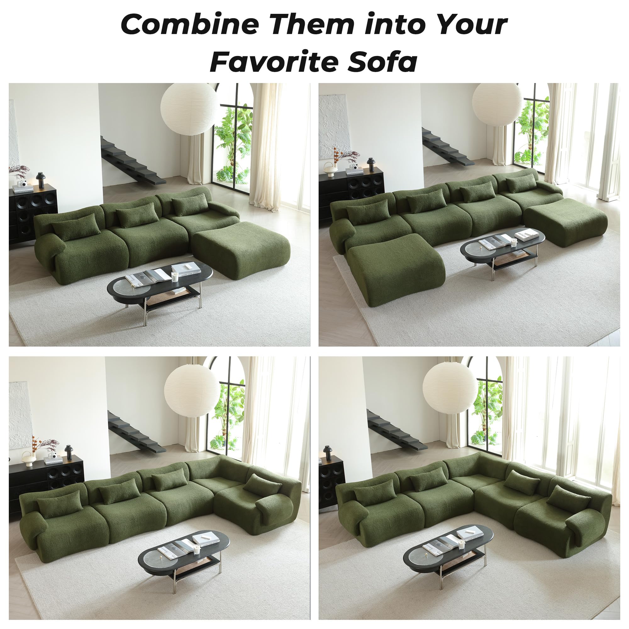 Rubikliss Deep Seat Sectional Sofa,78" Comfy Cloud Loveseat Sofa with Boucle Fabric, Oversized Sectional Couches with 2 Pillows for Living Room Bedroom Apartment Office, No Installation, Green