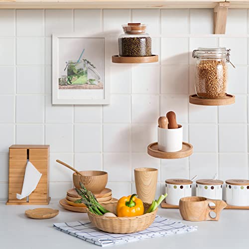 Round Floating Shelves, 3 Pack Solid Oak Deep Floating Shelves for Wall 6'' Diameter Circle Small Plant Shelves Wall decorfor Bedroom, Living Room, Kitchen