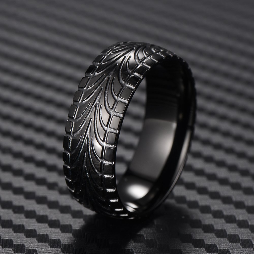 iMetalwerks Awesome Black Ion Plated Stainless Steel Ring with Cool Tire Tread Pattern. 8 silver CSS001 0