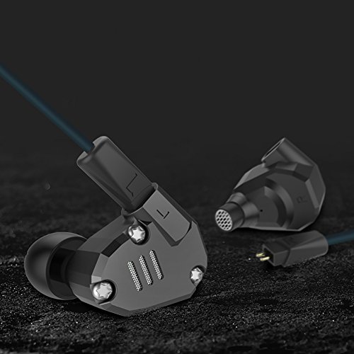 Quad Driver Headphones,ERJIGO KZ ZS6 High Fidelity Extra Bass Earbuds Without Microphone,with Detachable Cable (with Mic, Black)