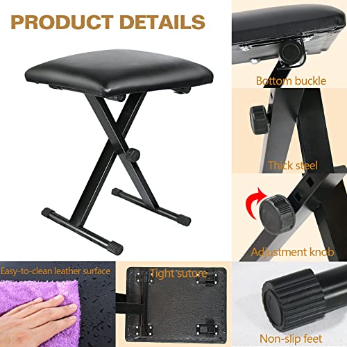 IMGZAR Adjustable Piano Stool Keyboard Chair Piano Bench Foldable Height-Adjustable Comfortable Padded Non-Skid Design X-Style Black