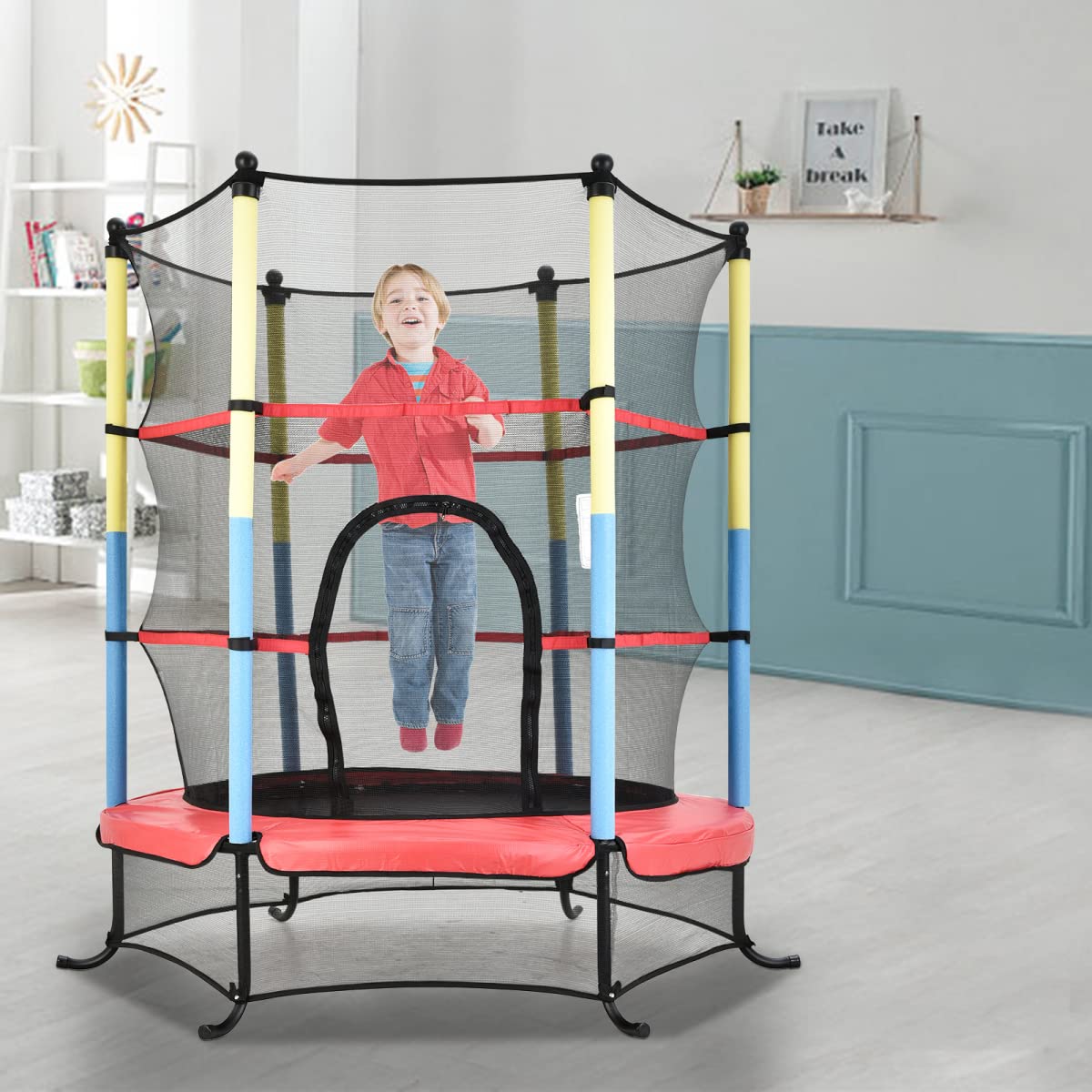 MengK FCH Kinder Trampolin Jumper 140 cm mit gepolsterten Stangen und Sicherheitsnetz