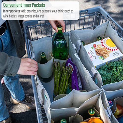 VENO 4 Pack Reusable Grocery Shopping Bag w/bottle holder, Hard bottom, Foldable, Multipurpose Heavy Duty Tote, Daily Utility bag, Stands Upright, Sustainable (Set of 4, Beige)