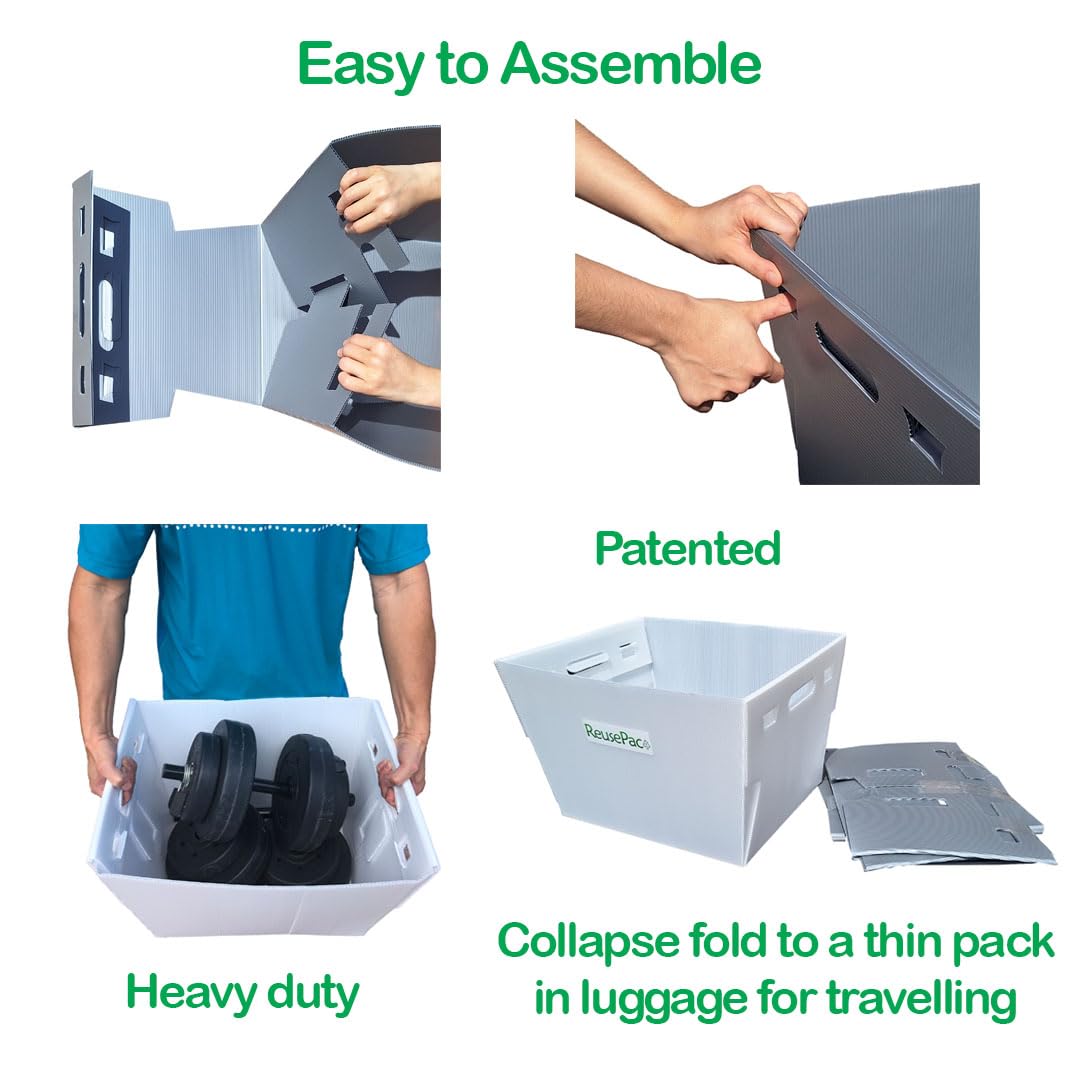 REUSEPAC Postal Mail Tote Nestable Box, Storage Bin Container, Laundry Basket for Home and Business, Corrugated Plastic, Lightweight, Heavy Duty, Foldable,10 Gal (nWhite 4 Pack)