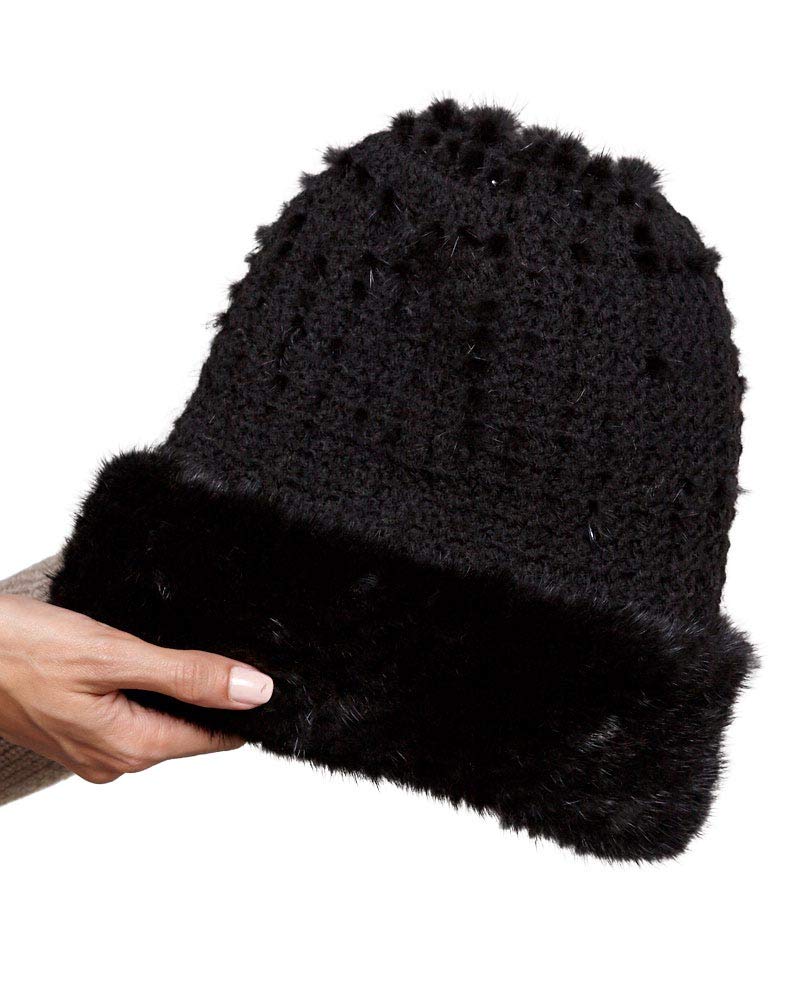 frr Belle Knit Mink Beanie with Fox Fur Pom Pom in Brown
