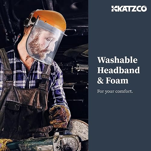 Katzco Clear Full Face Shield Visor Mask β Face And Head Coverage- Ideal For Automotive, Construction, General Manufacturing, Mining, Oil/Gas Uses
