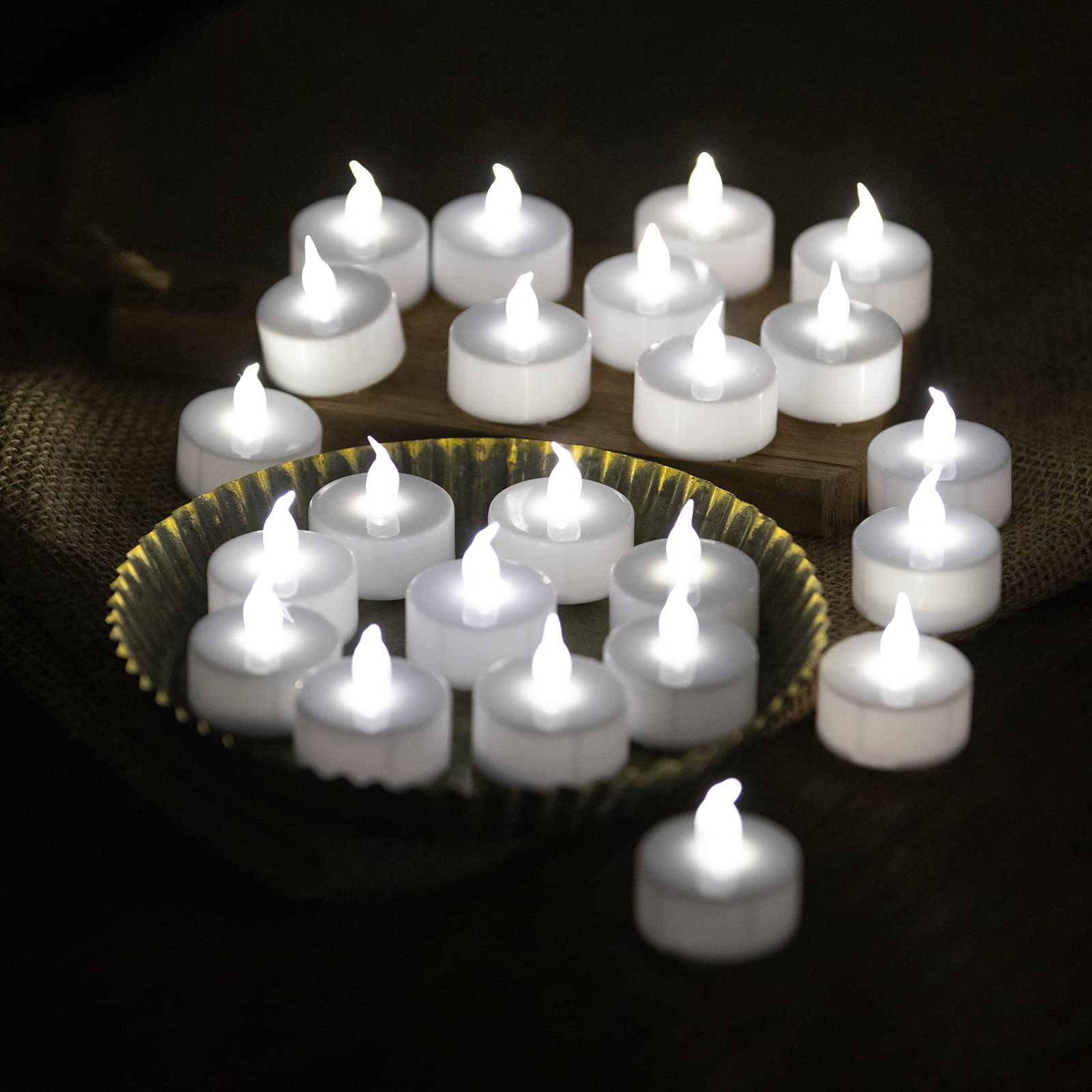 meSiYacu LED Tea Lights:24 Pack Battery Operated Tea Lights,Last Longer Realistic Tea Lights, Flickering Electric Tealights Candles, Flameless Tea Candles, Decoration for Christmas&Wedding (White)