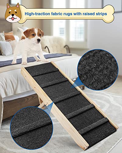 TNELTUEB Adjustable Dog Ramp, Wooden Folding Portable Pet Ramp,Rated for 30 LBS, 32.6" Long and Adjustable from 10" to 19" with Non-Slip Traction Mat, Dog Step for Bed, Couch,Car (Grey)