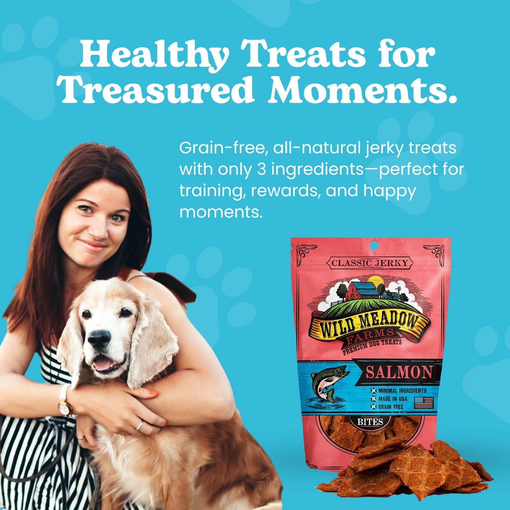 Wild Meadow Farms - Classic Salmon Bites, Soft Jerky Treats for Dogs, Grain-Free & All-Natural, Ideal for Training, Portioning, and High-Value Rewards for All Breeds & Ages - 3.5 Ounce Pouch