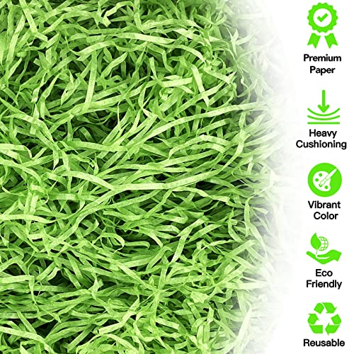 QLINLEAF 1LB Easter Green Grass Basket Filler Recyclable Paper Green Raffia Grass Recyclable Shred Paper Paper Filler for Easter Party Gift Basket Filler