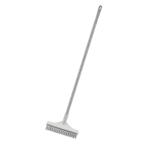 Plastic Two Sided Floor Brush Scrubber Suitable for Bathroom Tile Floors Garage Cleaning (White Gray)