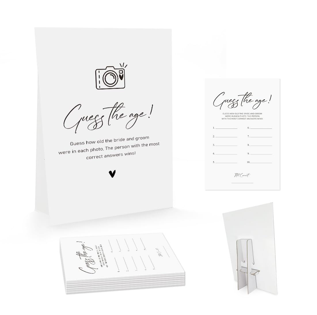 UHADRE Minimalist How Old were The Bride and Groom Game, Guess The Age Photo Game, Bridal Shower Wedding Shower Game (1 Sign and 30 Cards)-BNG10