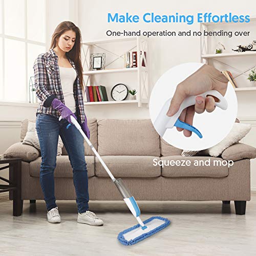 MANGOTIME Microfiber Spray Mop for Floor Cleaning - Hardwood Floor Mop Dry Wet Mop for Hardwood Wood Laminate Tile Vinyl Kitchen Dust Mop with 3 Reusable Washable Mop Pads 410ml Refillable Bottle