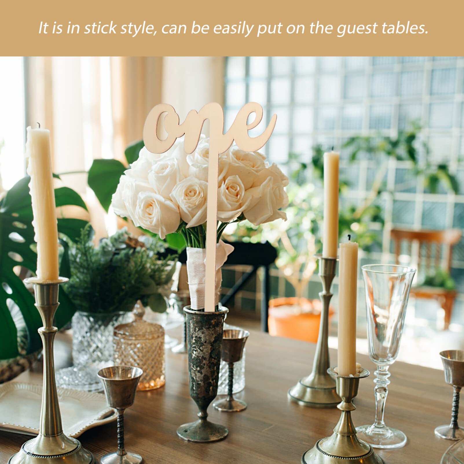 Tinksky 12pcs One-Twelve Wooden Table Numbers on Sticks for Wedding Party Decoration
