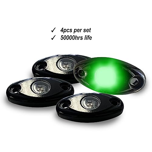 SCSK8 12V MAX Accent Lights 4pcs Set | IP67 Waterproof, 9W, Aluminum Case (ALC-R) | LED Rock Lights Underbody Light for Offroad Truck UTV ATV Boat | Durable Aluminum Case (Green)