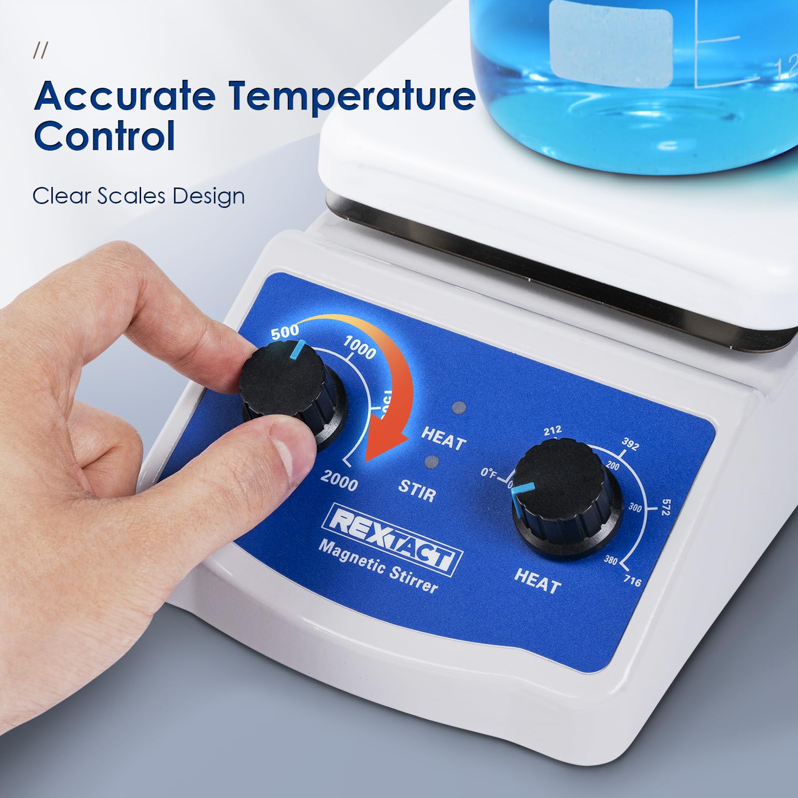 RexTact Magnetic Stirrer Hot Plate, Anti-Corrosion Ceramic Magnetic Stir Plate with Max 716°F, 100-2000RPM Magnetic Mixer with Magnetic Stir Bar,2000ML Stirring Capacity for Lab,College,Chemistry