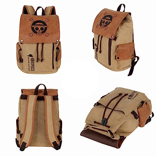 TOBVQOO Anime Backpack One Piece Luffy Canvas Travel Bag Daypack Laptop Bagpacks (Yellow)