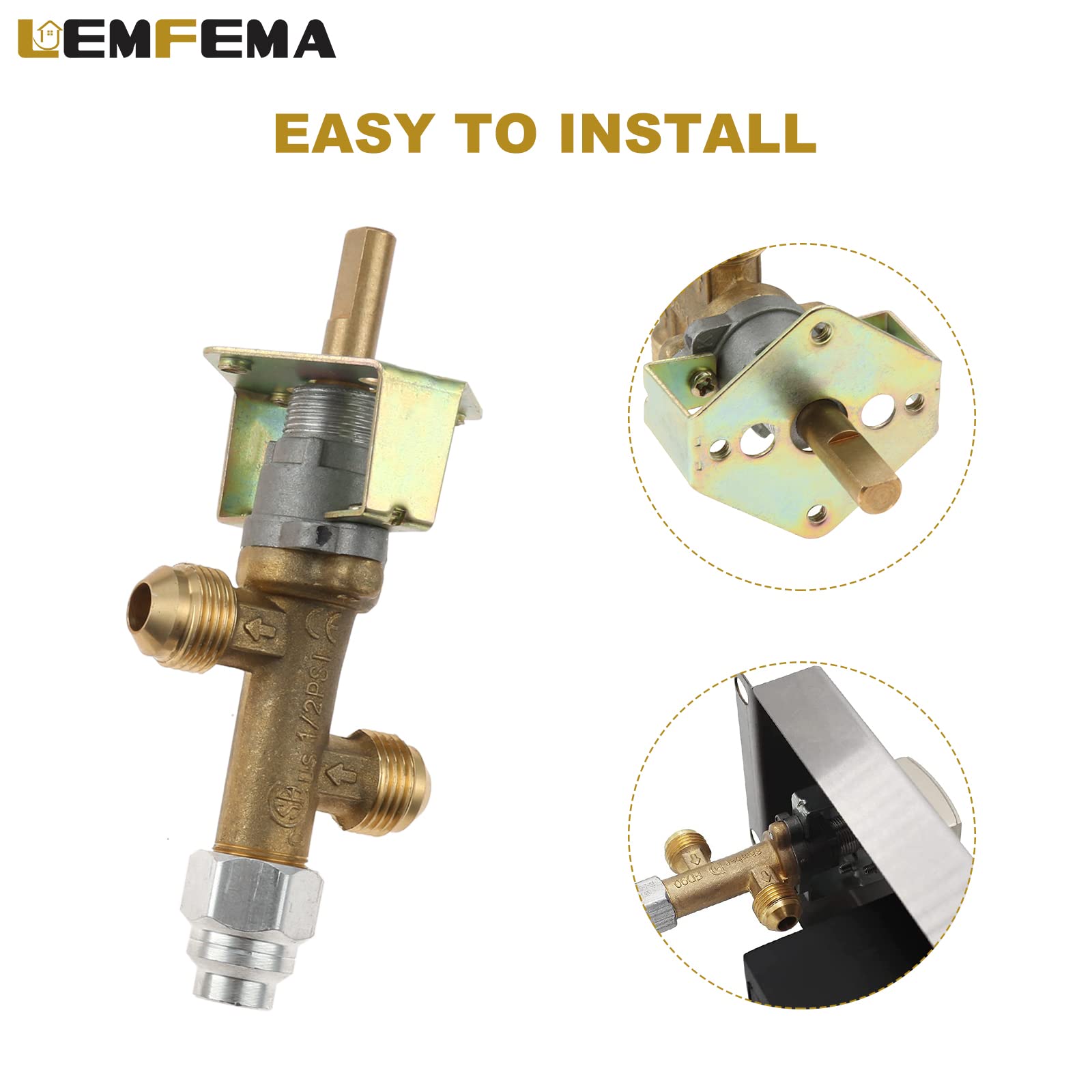 Lemfema Low Pressure LPG Propane Gas Fireplace Fire Pit Flame Failure Safety Control Valve with Thermocouple Knob Switch Kit with 5/8β-18UNF(3/8" Flare Inlet & Outlet) for Propane Fire Pit, Fireplace