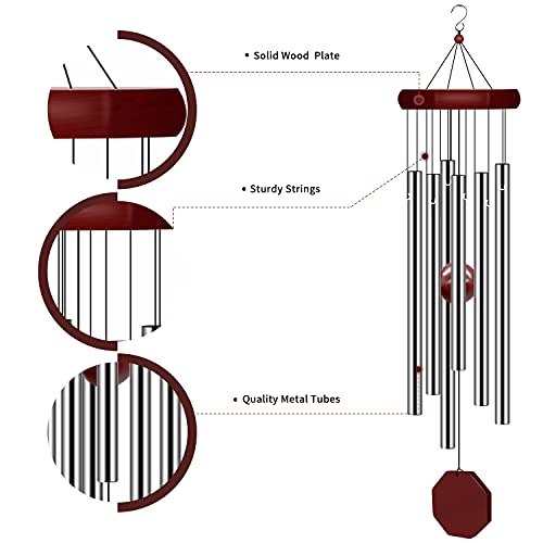 Memorial Wind Chimes Outdoor Large Deep Tone, Sympathy Wind-Chime Personalized with 6 Tuned Tubes, Elegant Chime for Garden Patio Balcony and Home