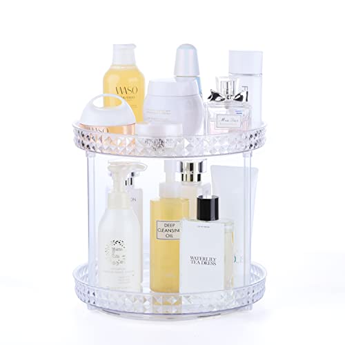 ROWNYEON Rotating Makeup Organizer 2 Tier skincare organizers Bathroom Organizer Perfume Organizer Spinning Cosmetics Organizer for Vanity,Cabinets, Pantry, Fridge, Countertops,Kitchen