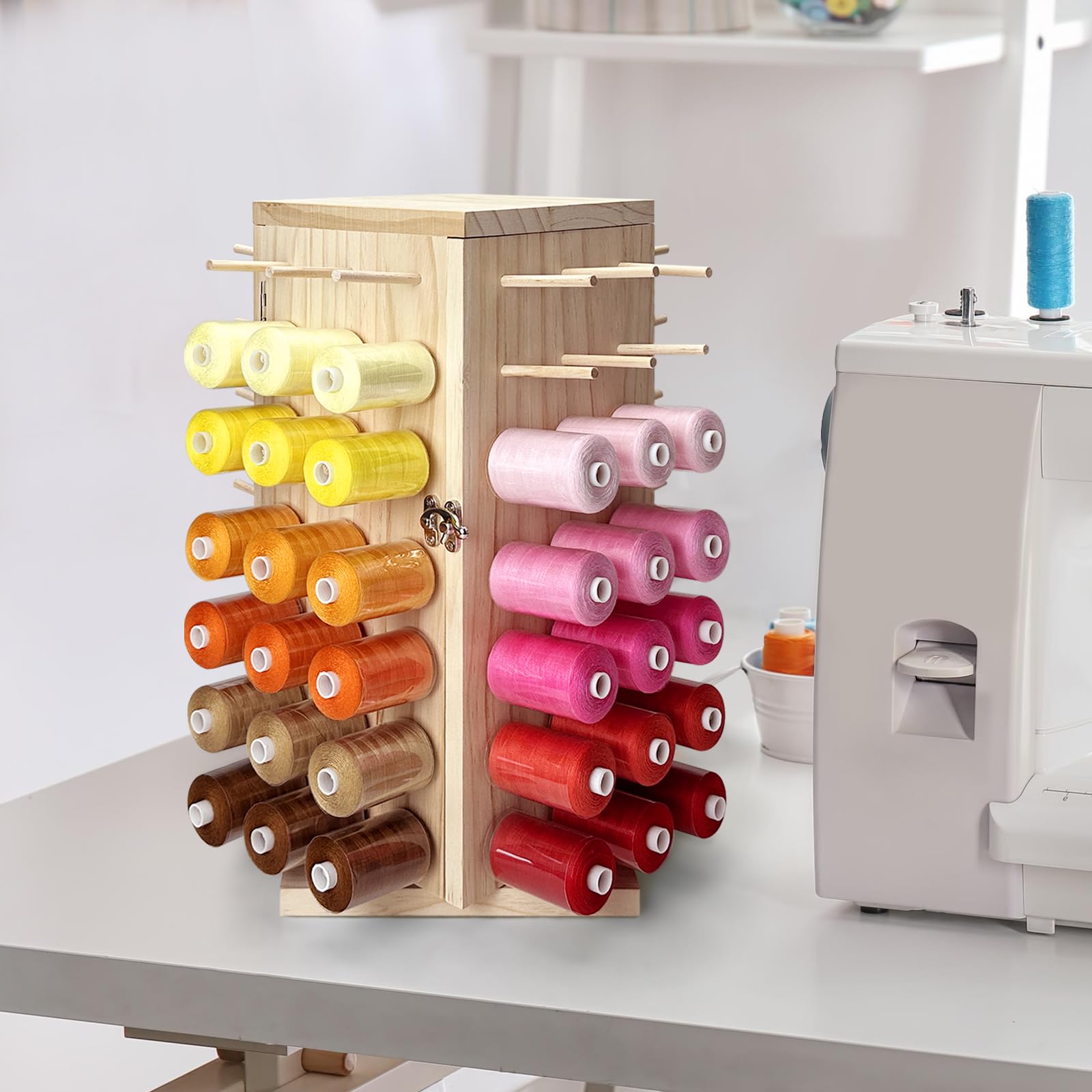 Modelfurny 120 Spools Wooden Thread Holder 360°Rotating Embroidery Thread Organizer,Double Doors Thread Rack/Thread Stand,Diy Spools Thread Braiding Holder Storage for Sewing,Quilting,Hair-Braiding