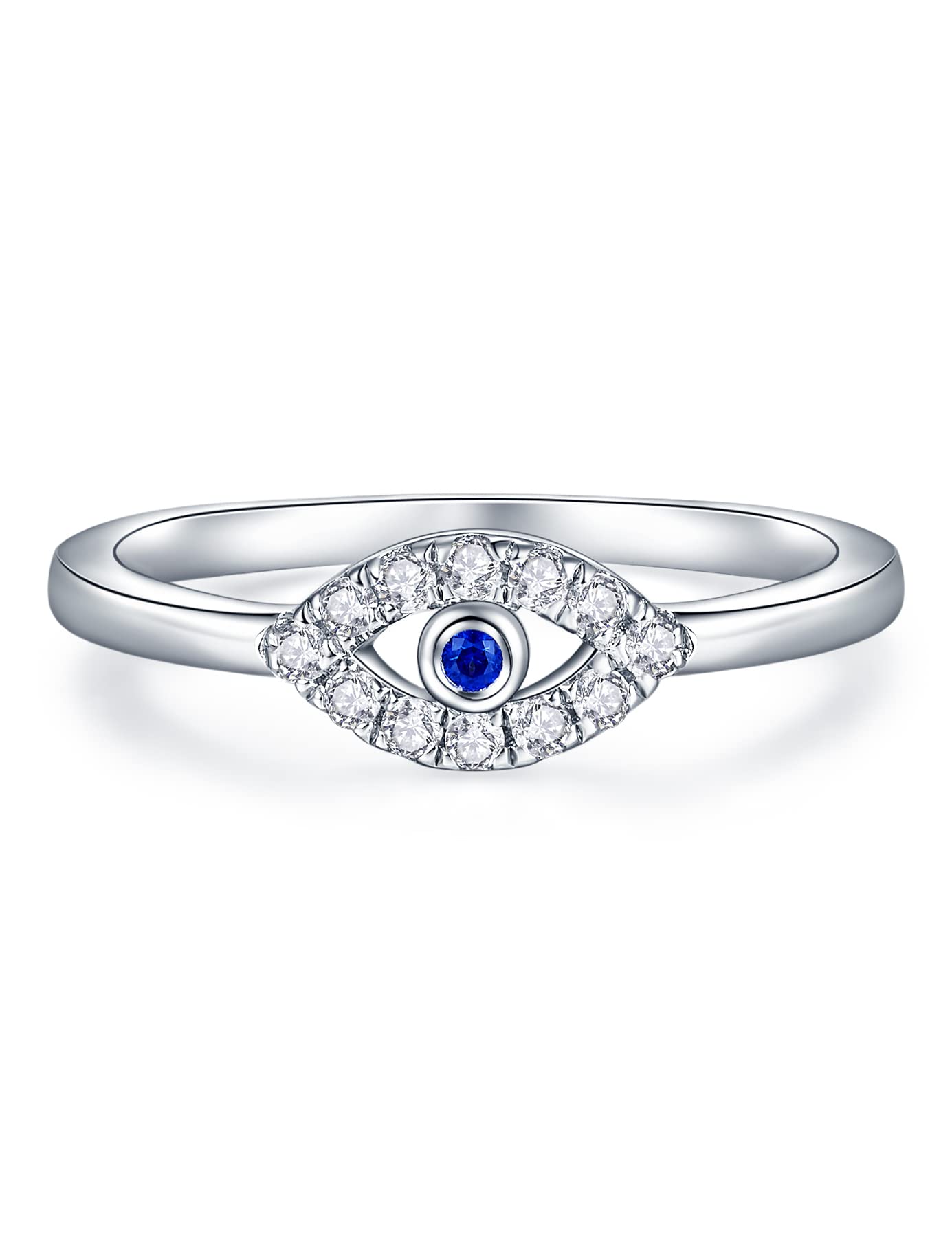 IMOLOVE Moissanite Evil Eye Ring, Wedding Rings for Women, 0.14ct D Color VVS1 Sterling Silver Rings Half Eternity Stackable Engagement Ring Size 4-10-8