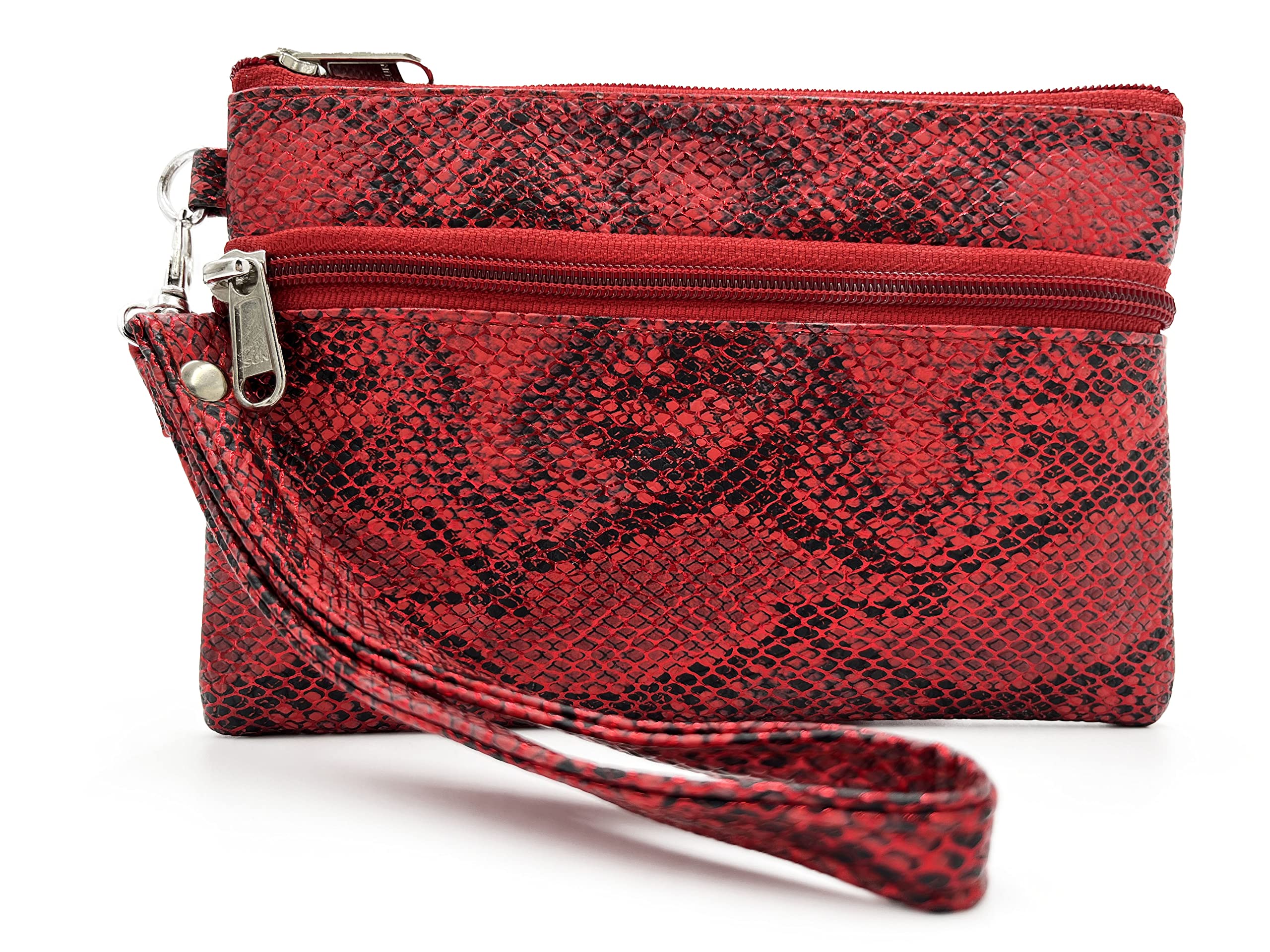 Liberty Leather Wristlet Purses for Women Red Clutch Cell Phone Wallet Vegan Leather Purse