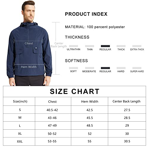 Libin Men's Lightweight Anorak Jackets Water-Resistant Windbreaker Breathable Travel Hiking Pullover, Black M
