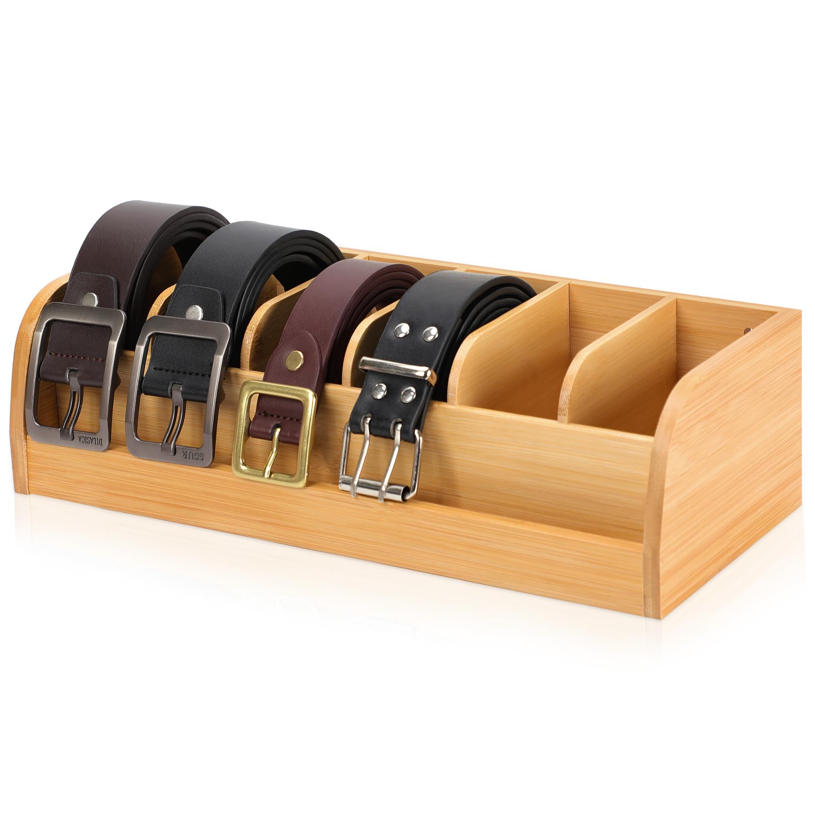 UGZOO Bamboo Belt Organizer Holder - Belt Holder for Closet Wall, Drawer or Tabletop Displays - Belt Storage Rack with Mounting Hardware Makes Great for Men (Bamboo 02)