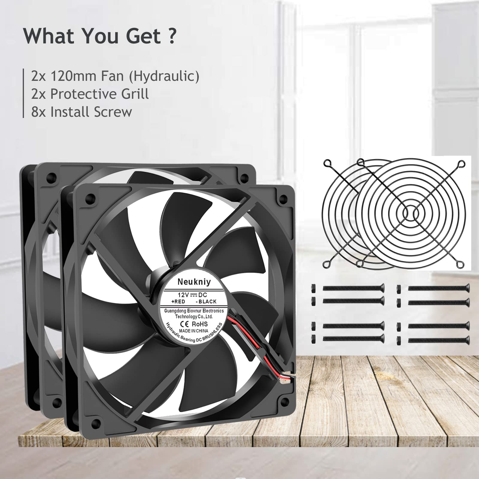 Neukniy 2-Pack 120mm 12v Computer Fan 2-PIN Replacement Fan Cooling for Power Supply RV Refrigerator Icemaker Incubator