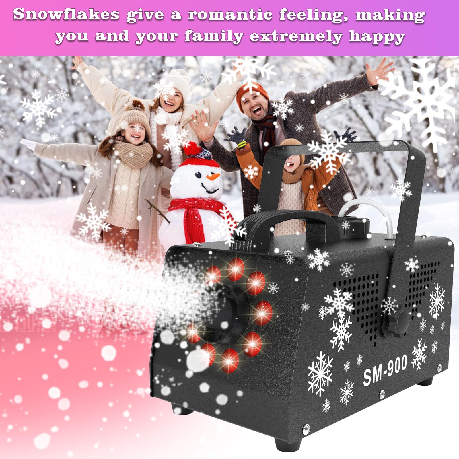 IMONE 900W Christmas Snow Machine with 9 Lights,High Output Fake Snow Machine with Remote,Foam Snow Machine Indoor, Outdoor Snow Making Machine,Snow Maker Machine,Snowflake Machine for Parade,Party
