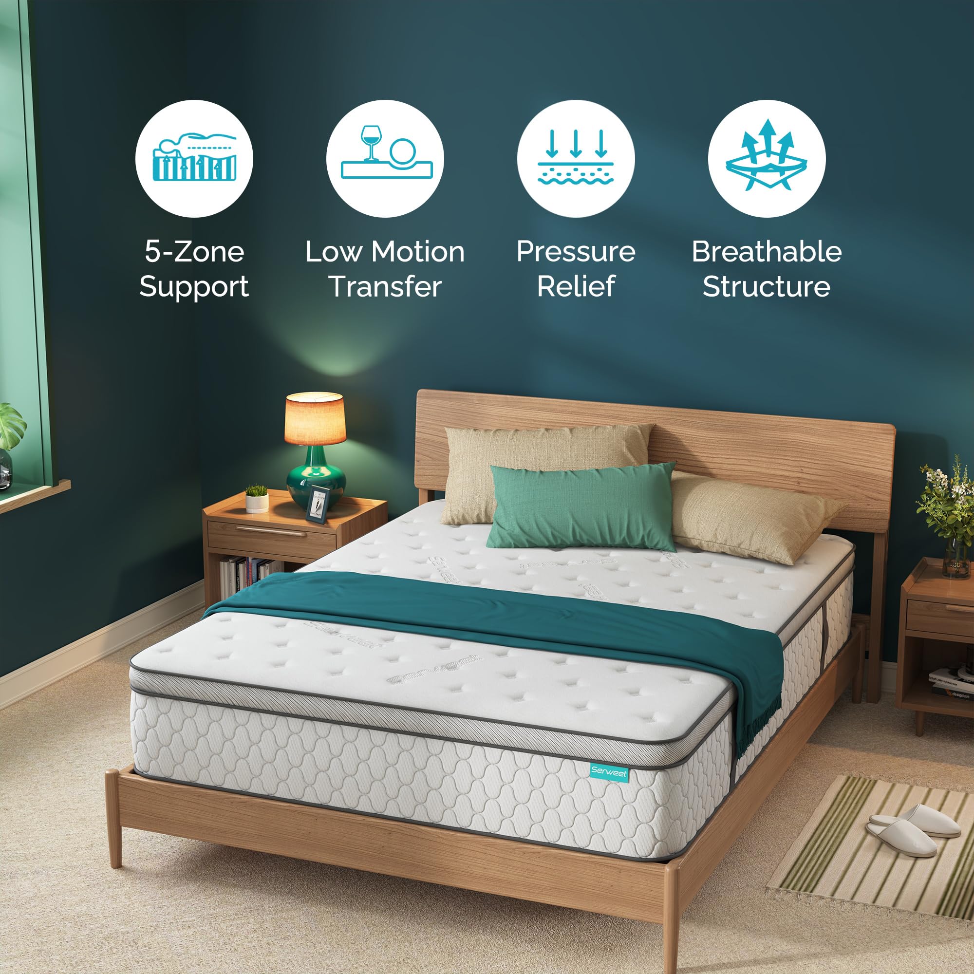 Serweet 12 Inch Memory Foam Hybrid Full Mattress - 5-Zone Pocket Innersprings Motion Isolation - Heavier Coils for Durable Support -Pressure Relieving - Medium Firm - Made in Century-Old Factory