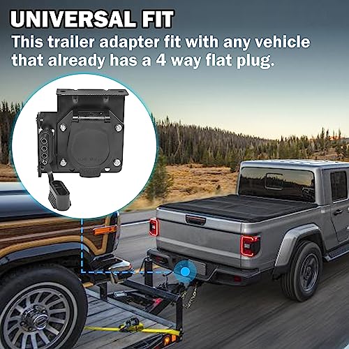 Oyviny 4-Way Flat to 7-Way Round Blade and 4 Way Trailer Wiring Harness Adapter Vehicle-Side 4 Pin to Trailer-Side 7 Pin and 4 Pin Dual-Output Connector with Mounting Bracket for Truck RV(Black)