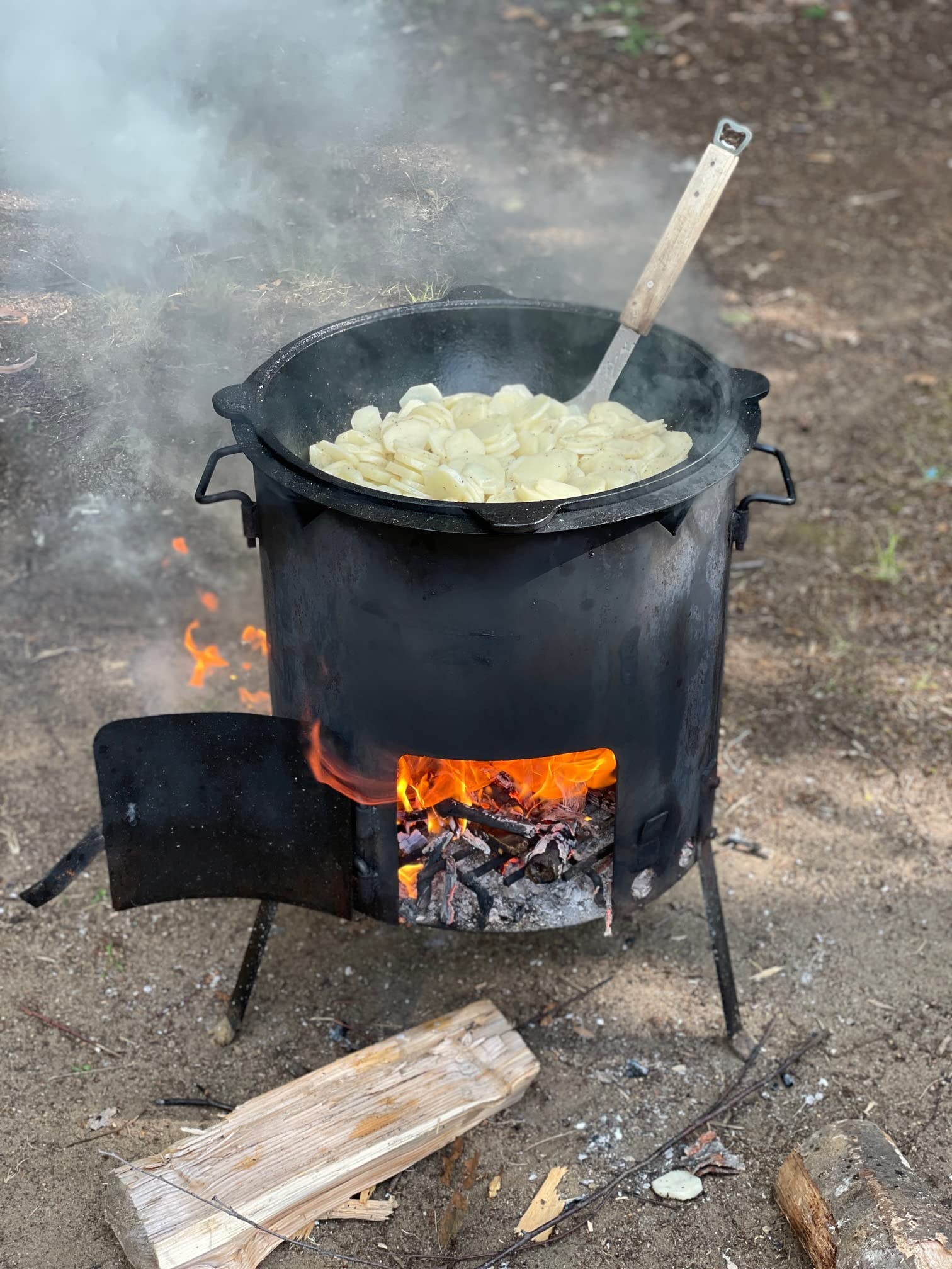 Kazan Cast Iron Cauldron Qazan Qozon Kadai (9L-2.3Gal) + Uchag Oven Stove Wood Fire Duch Oven (36cm-14")
