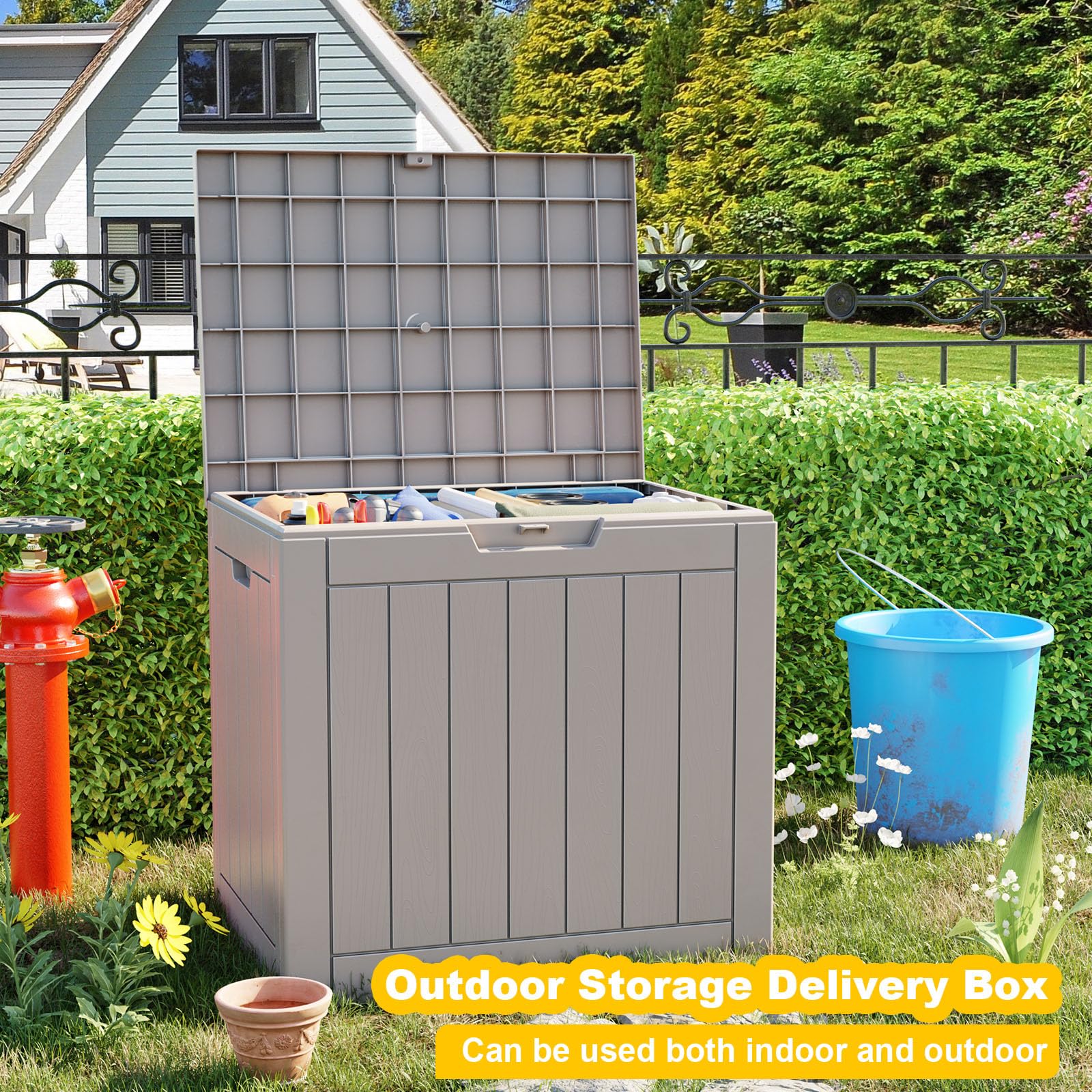 PatioZen 45 Gallon Deck Box,Resin Outdoor Storage Box with Lockable for Patio Furniture, Pool Accessories, Garden Tools Waterproof Outside Storage Box, Black