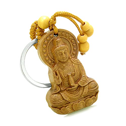 Magic Human Car Keys Keychain - Kwan Yin Quan Blessing - Goddess Holding Spiritual Jar with Eternal Life Elixir - The Divine Buddha and Light Amulet - Cool Feng Shui Sandalwood Key Ring